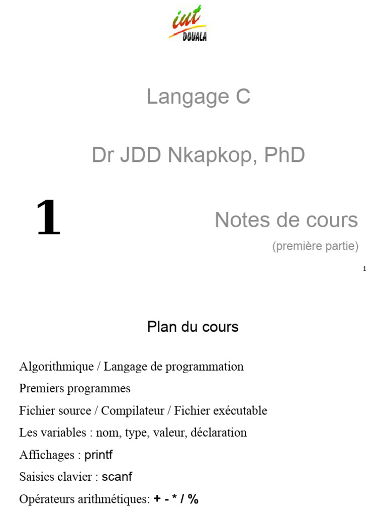 Cours Informatique s1 1 | PDF | Programmation informatique | C (Langage de programmation)