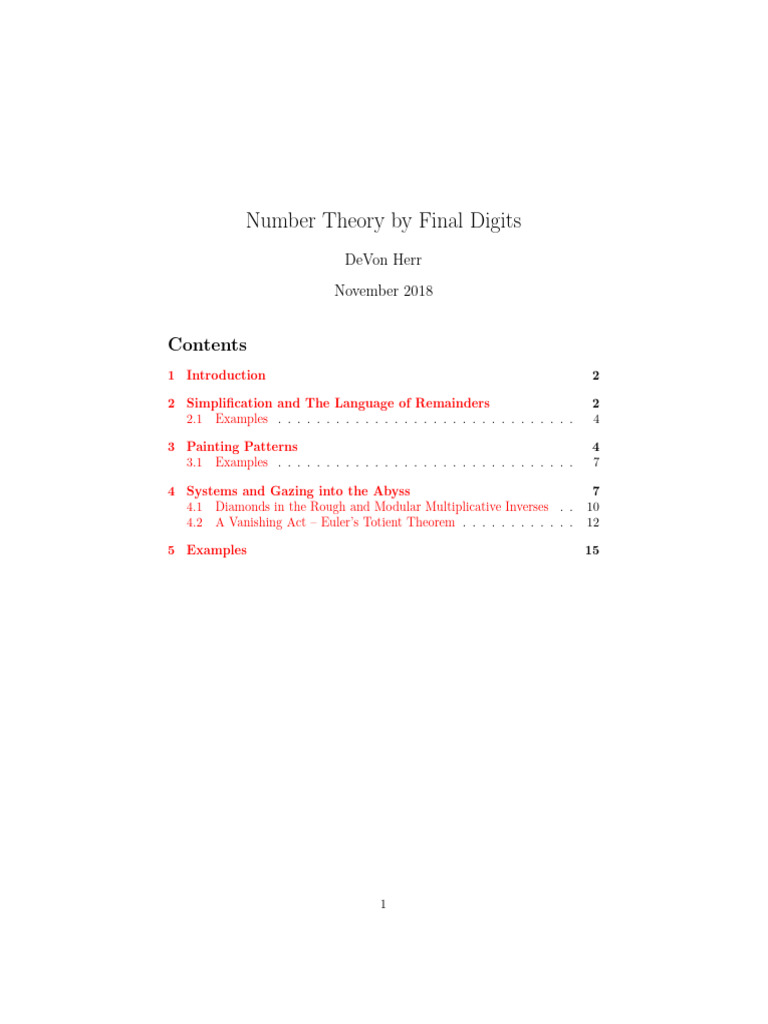 Number Theory By Final Digits Pdf Number Theory Mathematics
