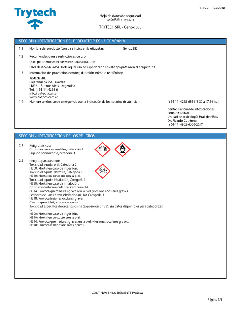 GENOX® 383 Gel Pasivante | PDF | Agua | Residuos