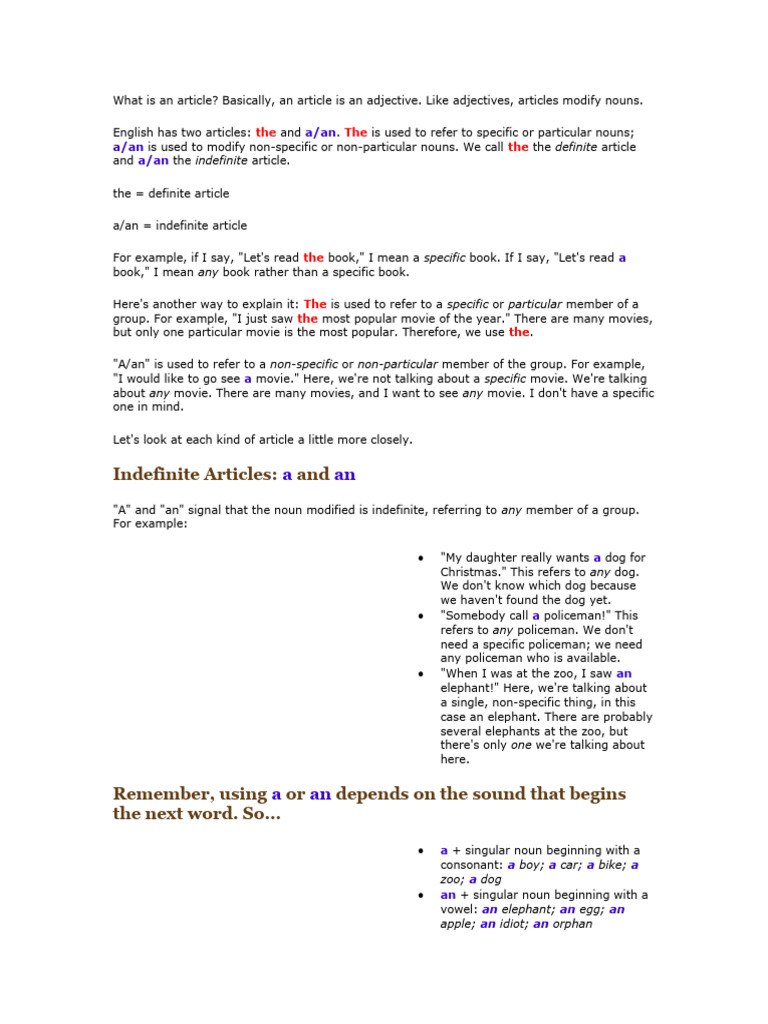 What is an article | PDF | Noun | Linguistic Morphology