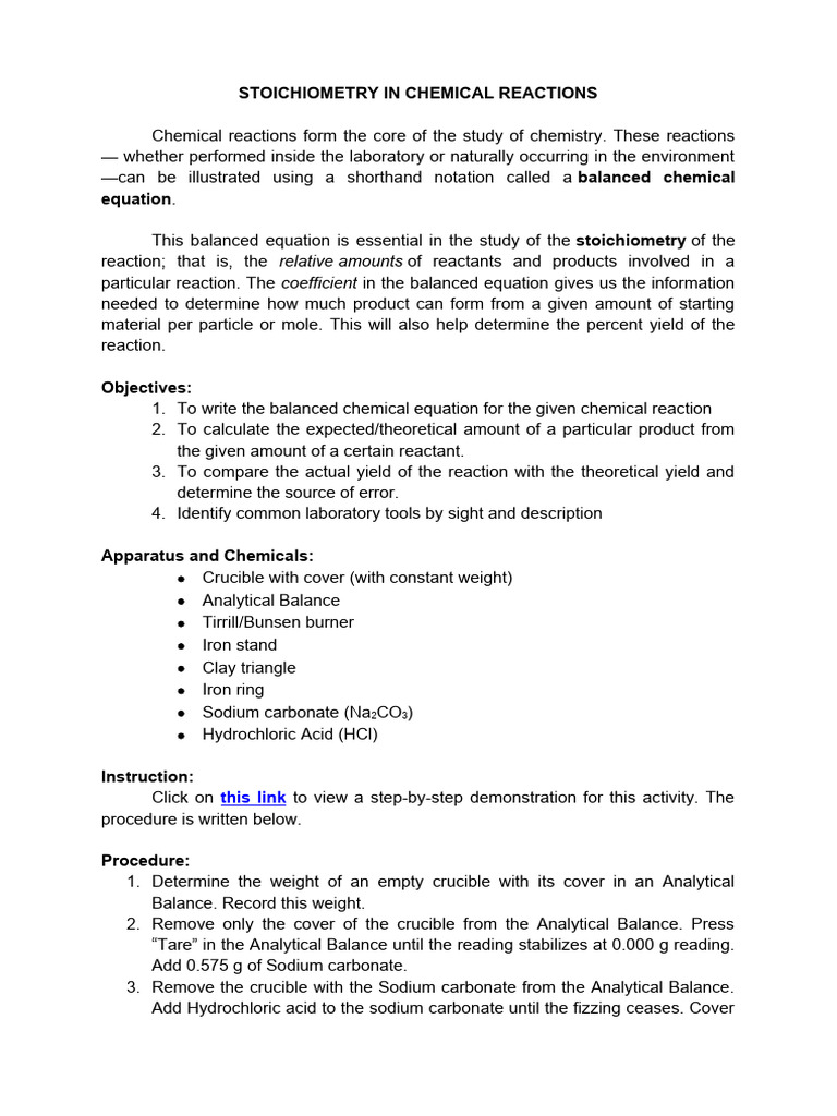 Activity No.3 STOICHIOMETRY | PDF | Stoichiometry | Chemical Reactions