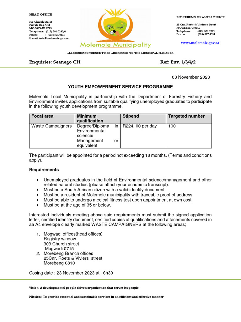 Youth Empowerment Service Programme | PDF