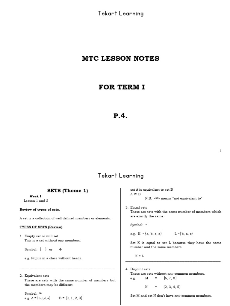 P.4 Mathematics Lesson Notes | PDF | Mathematical Notation | Numbers