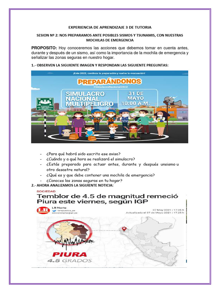 4º Act. Tutoria | PDF | Temblores