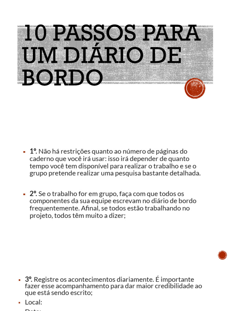 10 Passos Para Um Diário de Bordo | PDF 10 Passos Para Um Diário de Bordo | PDF