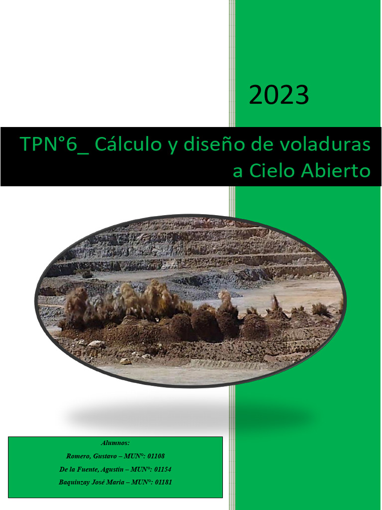 TP N 6- Cálculo y diseño de voladuras a Cielo Abierto (final) (1) | Descargar gratis PDF ...