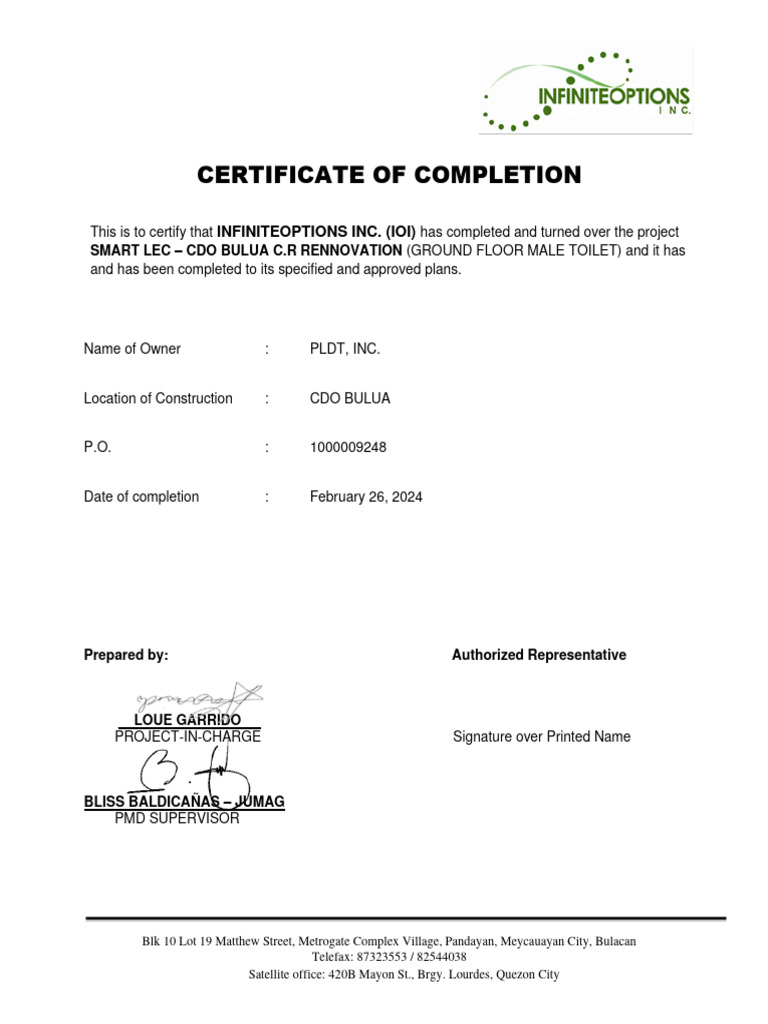 Coc for Cdo Bulua | PDF