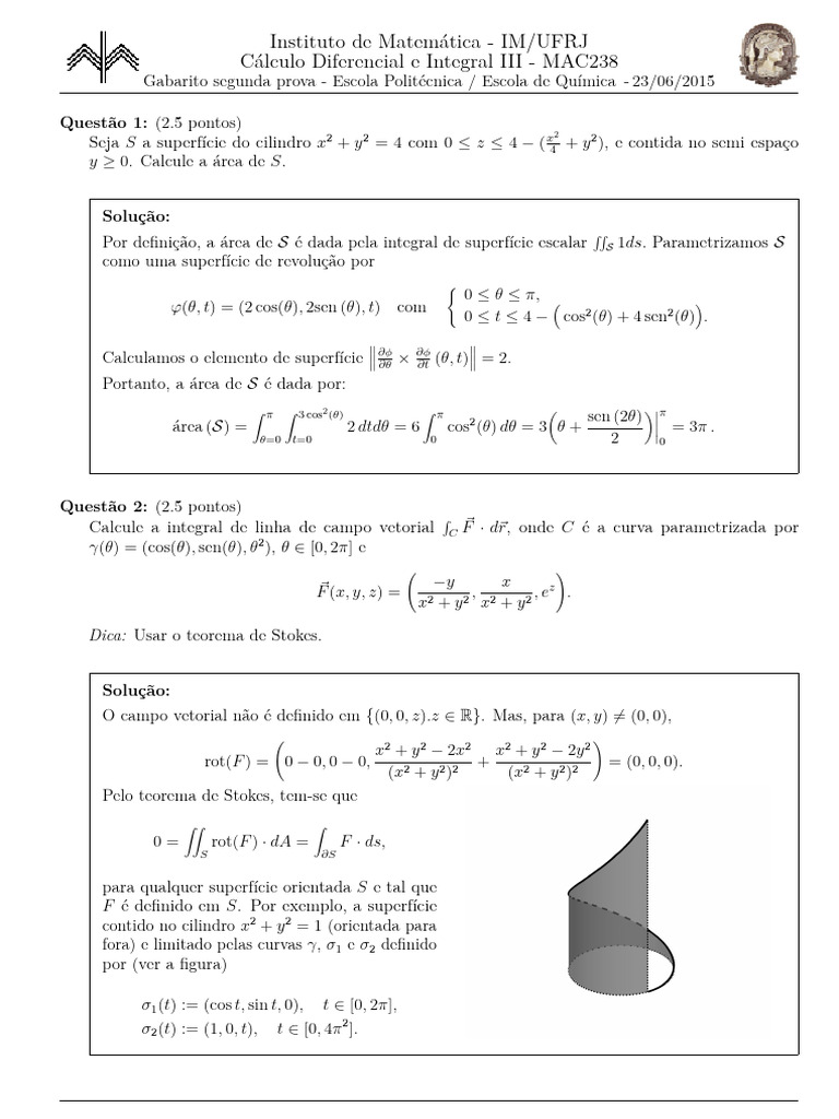 Prova p2 Gab Calc3 2015 1 Eng | PDF | Objetos matemáticos | Conceitos matemáticos
