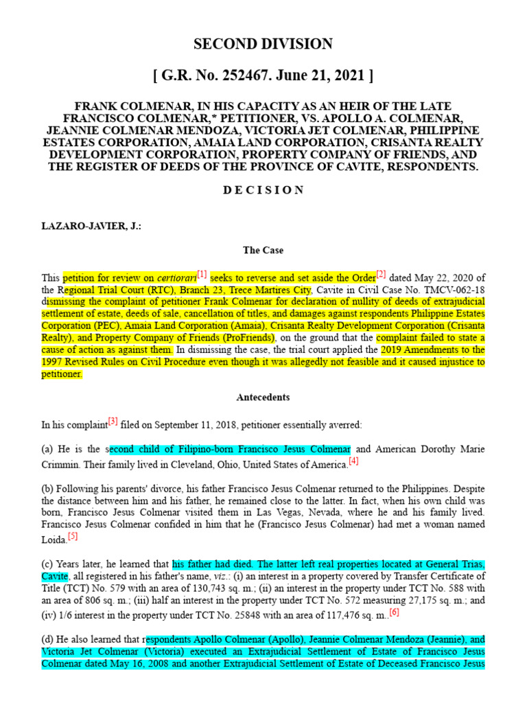 2.) (G.R. No. 252467. June 21, 2021) | PDF | Demurrer | Common Law