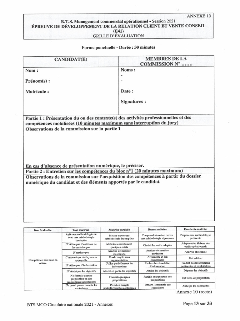Grille d'évaluation E41 | PDF