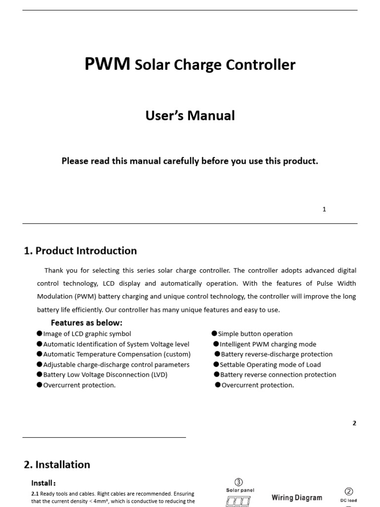PWM Solar Charge Controller Manual | PDF | Battery Charger | Power Supply