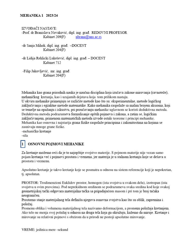 Mehanika 1. 1-3 Predavanje 23-24 | PDF