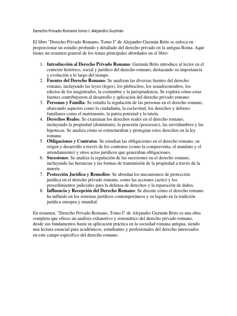 Derecho Privado Romano Tomo I. Alejandro Guzmàn | PDF | Ley romana ... Derecho Privado Romano Tomo I. Alejandro Guzmàn | PDF | Ley romana ...