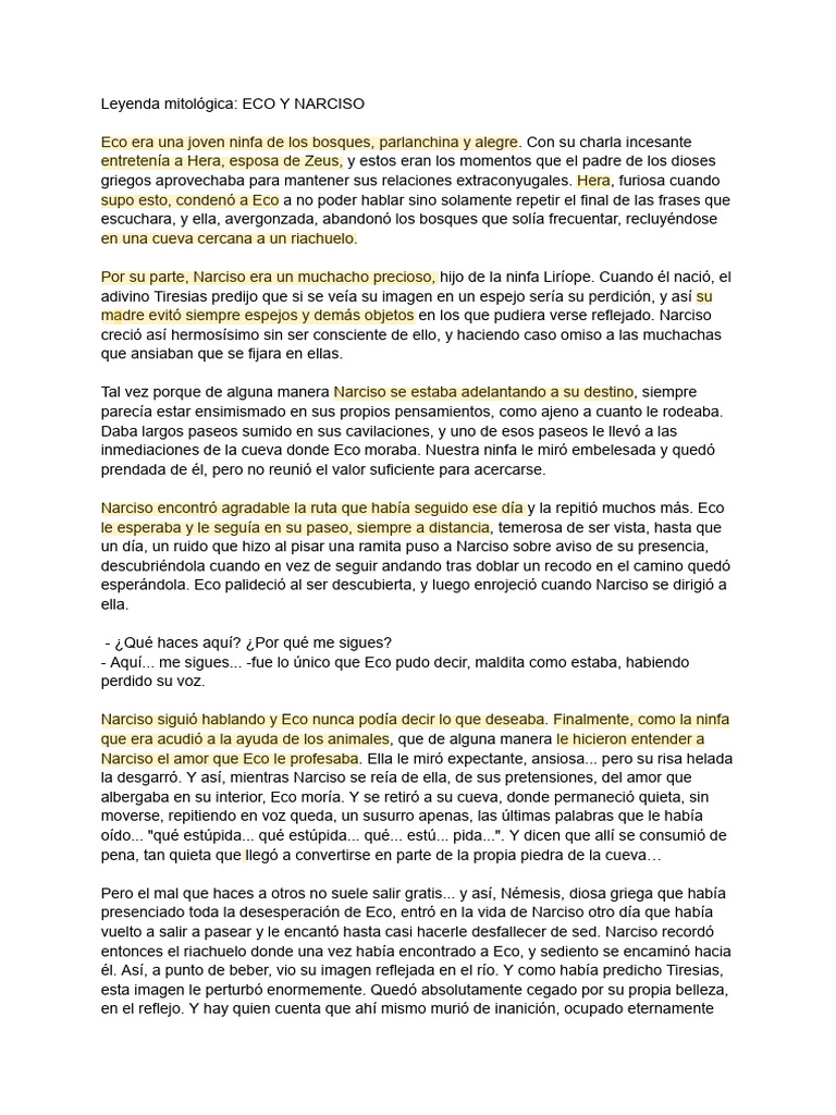 Leyenda Mitológica - ECO Y NARCISO | PDF | Poesía | Ficción general