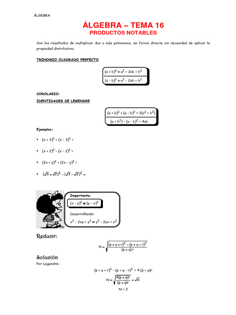 Algebra Tema 16 Productos Notables | PDF | Matemáticas | Álgebra