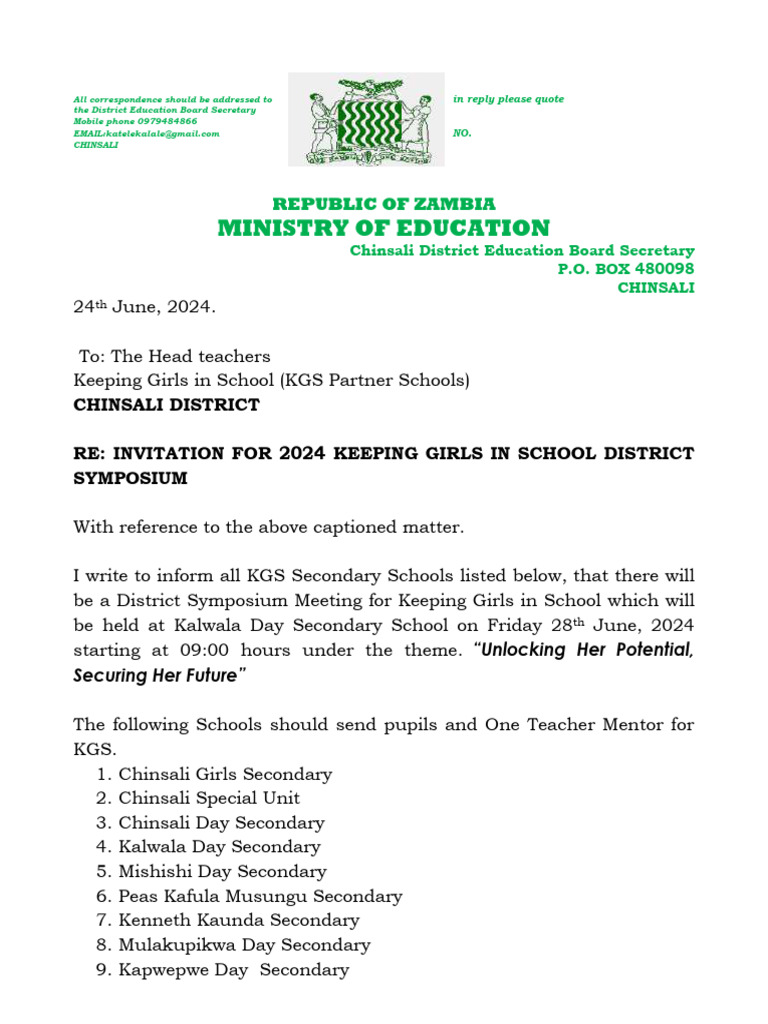 Invatation Letter For District Syposium 2024 Pdf