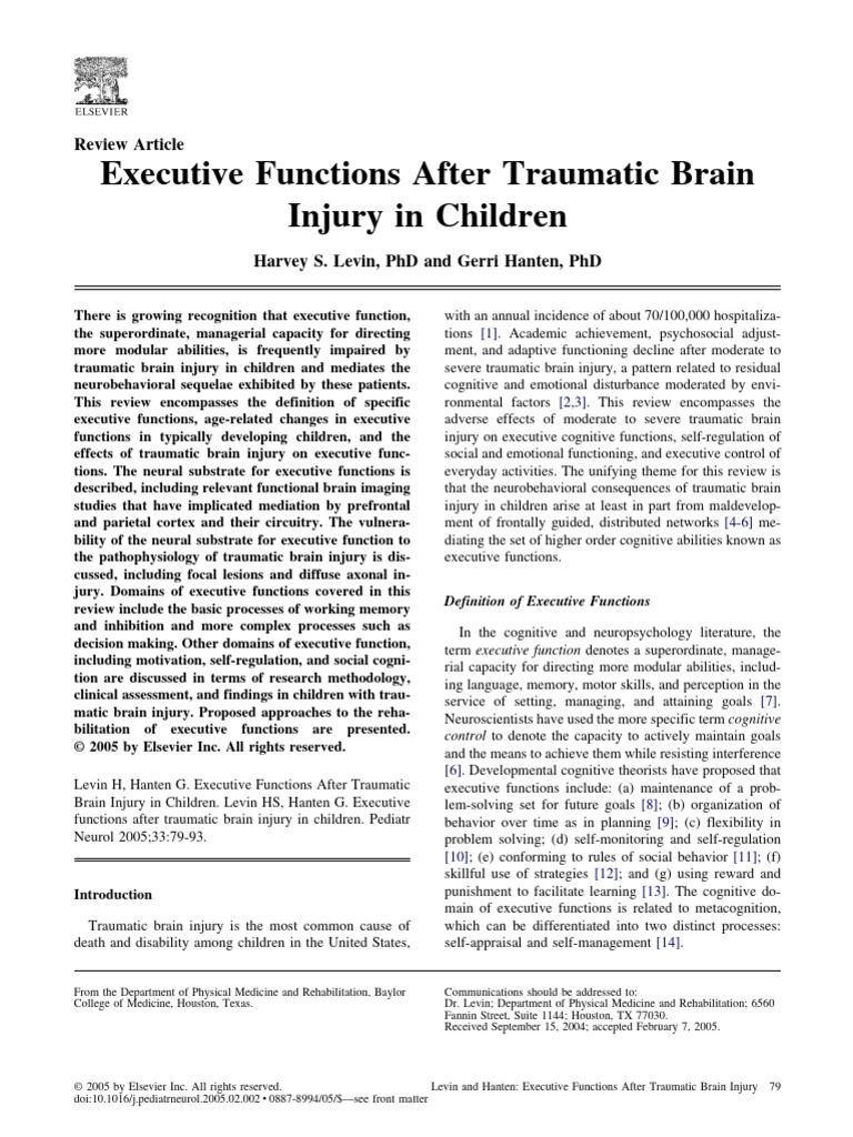 Levin 2005 Pediatric-Neurology Executive Function TBI | PDF | Executive ...