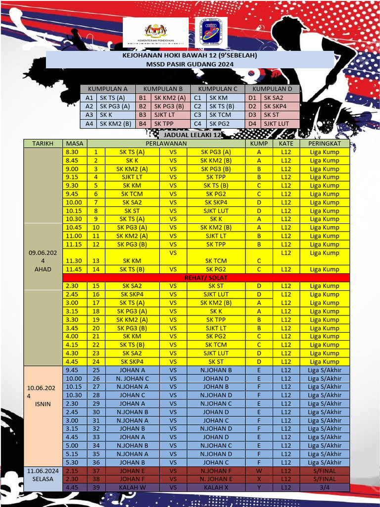 Jadual Kejohanan Hoki MSSD 2024 | PDF