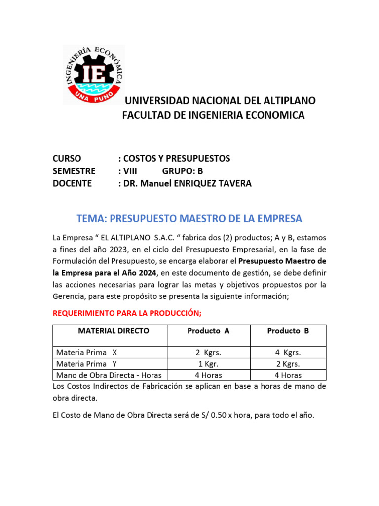 Presupuesto Maestro A | PDF | Presupuesto | Economias