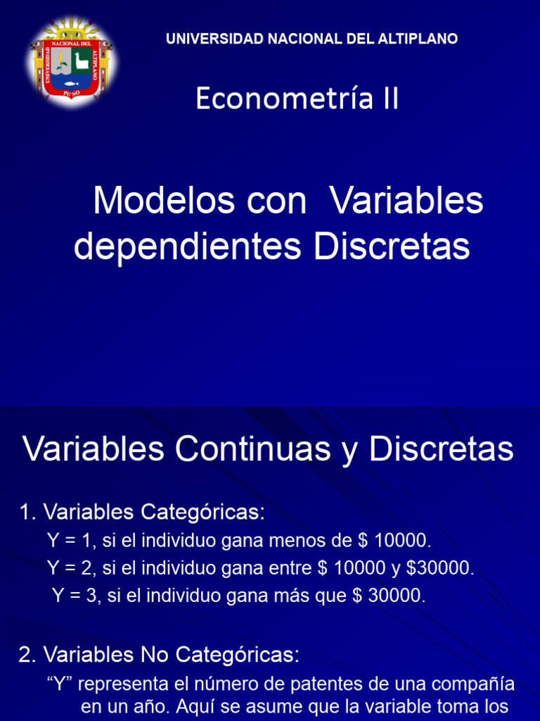 Econometria Con Variables Discretas | PDF | Mínimos cuadrados ordinarios | Métodos matemáticos y ...