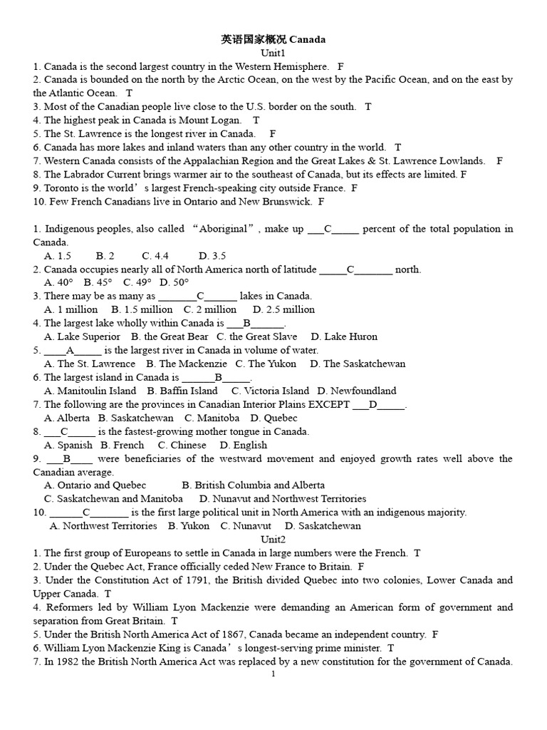 Canadian Geography & History Quiz | PDF | Canada | Australia