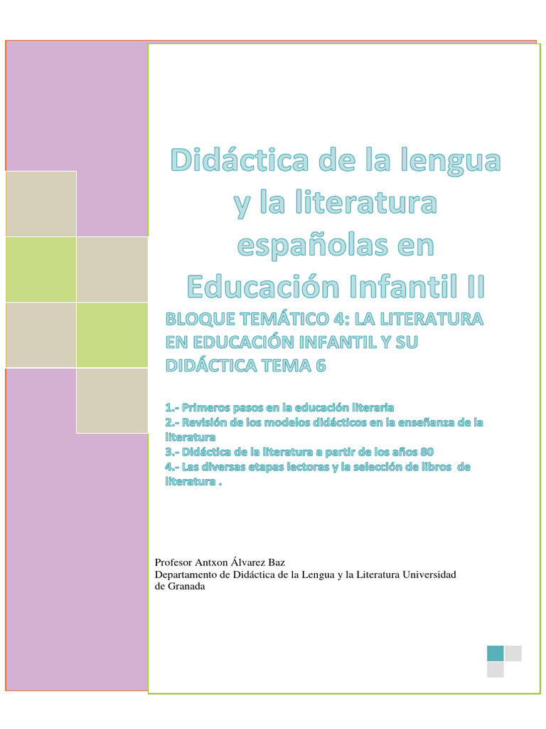 TEMA 6 LA LITERATURA EI Y SU DIDÃ CTICA | PDF | Literatura infantil | Educación de la primera ...