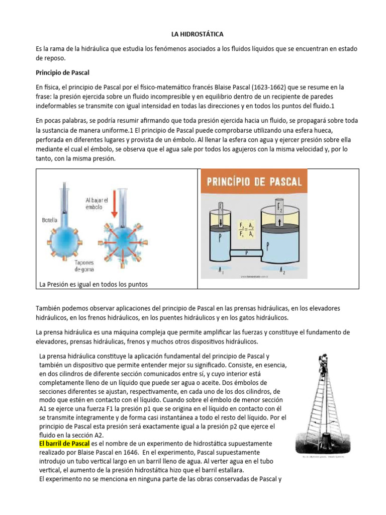 Principio de Pascal | PDF | Cantidades fisicas | Líquidos