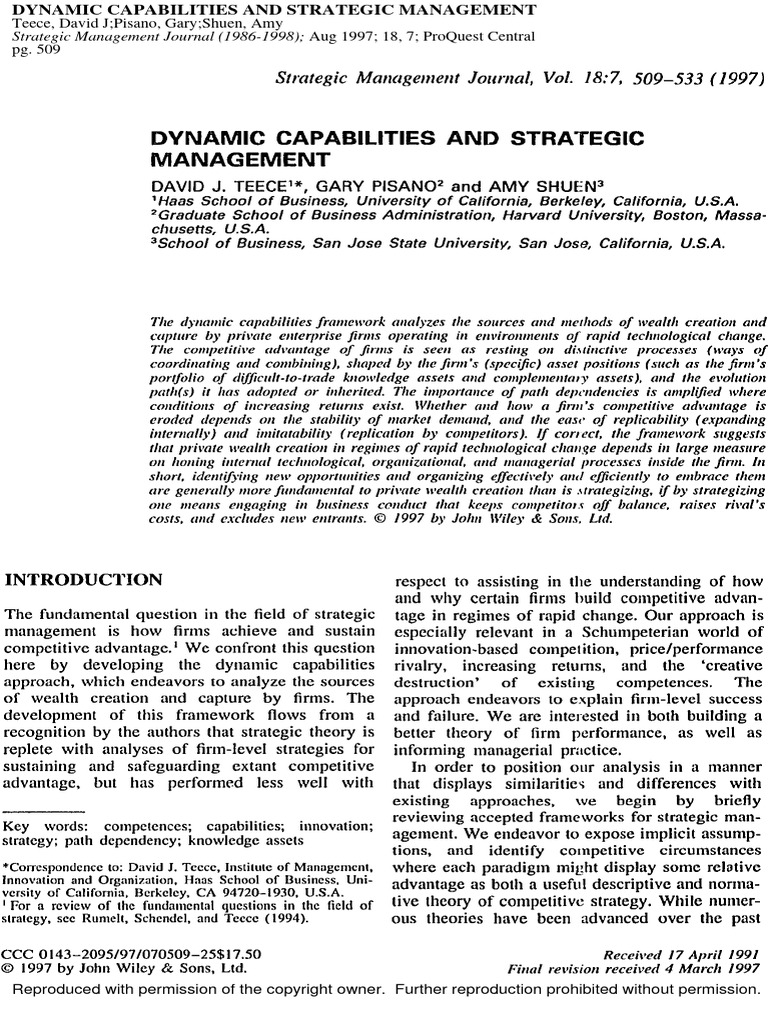 Teece, D. J., Pisano, G. and Shuen, A. (1997) | PDF | Document | Business