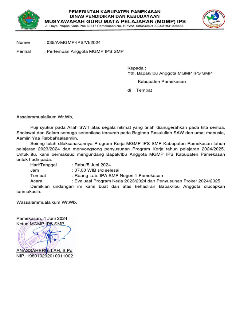 Undangan MGMP Ips - 05062024 | PDF