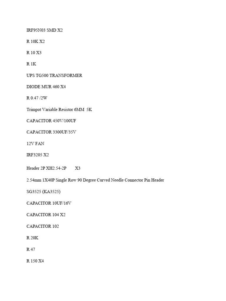 Electronics Hobbyist Parts List | PDF | Science & Mathematics ...