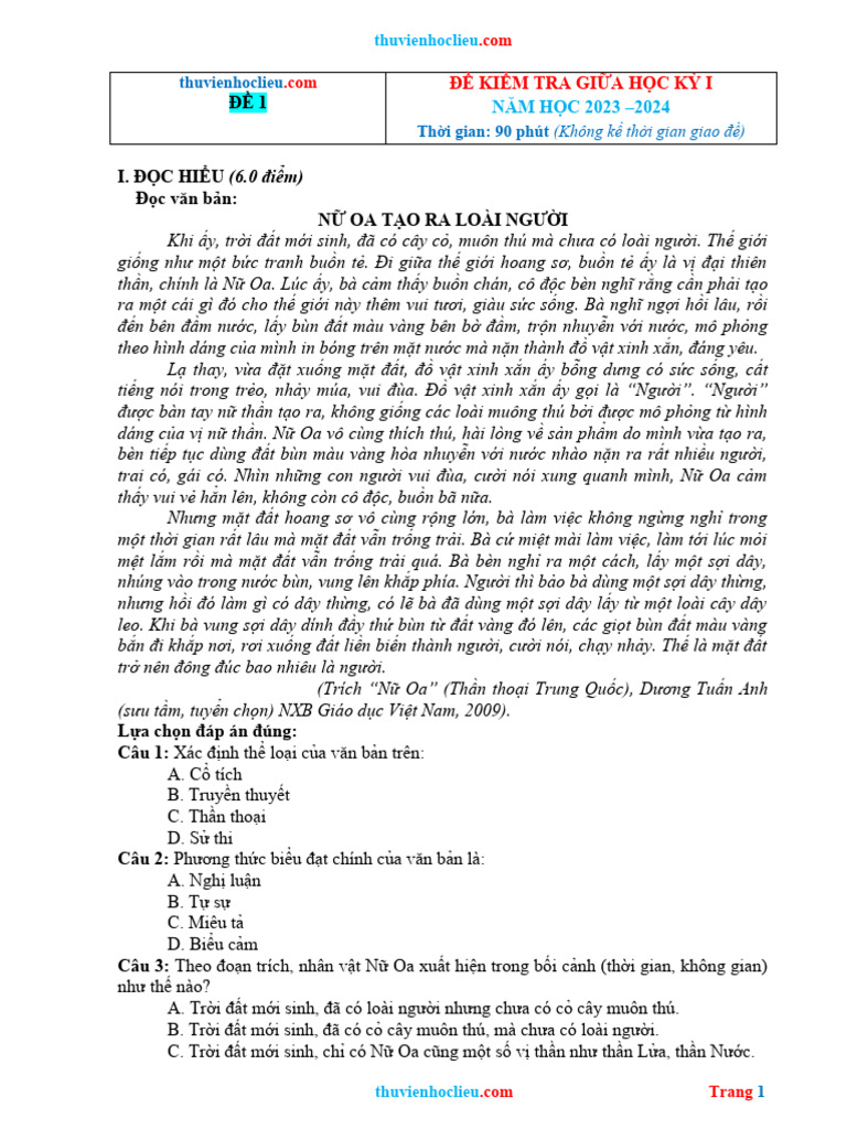 15 de On Thi Giua HK1 Van 10 | PDF