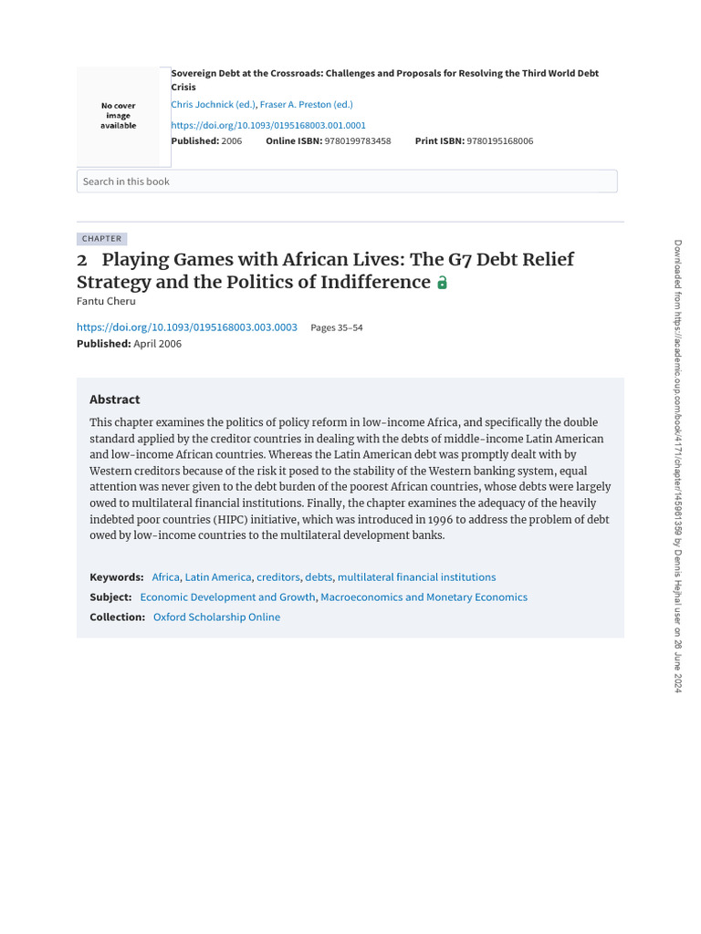 2 Playing Games With African Lives: The G7 Debt Relief Strategy and The Politics of Indi Erence ...