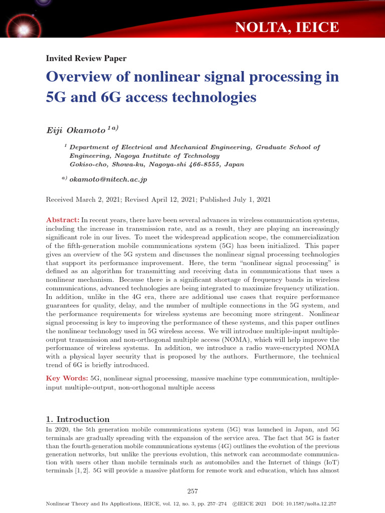 Overview of Nonlinear Signal Processing in 5G and 6G Access Technologies | PDF | Radio | Mimo