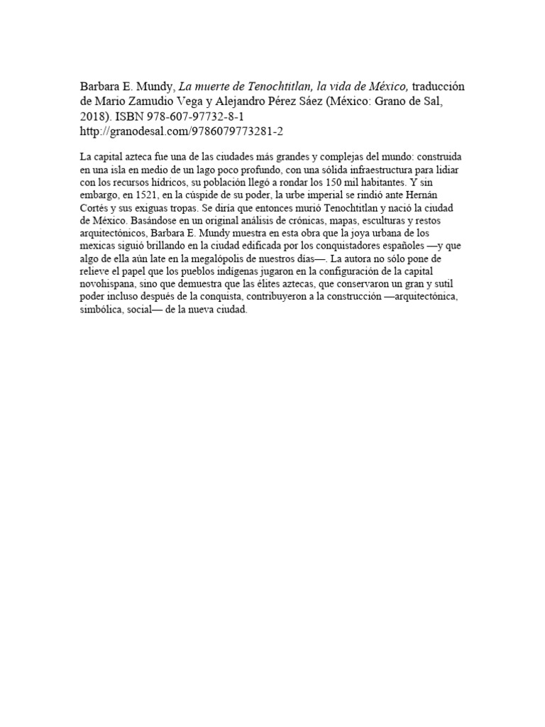 Barbara E Mundy La Muerte de Tenochtitla | PDF | Ciencias sociales ...