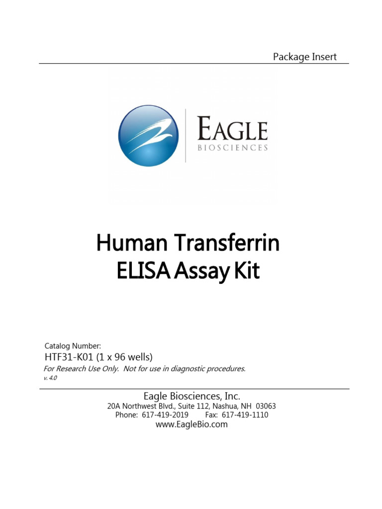 HTF31-K01 Human Transferrin ELISA Assay Kit Package Insert v4 | PDF | Elisa