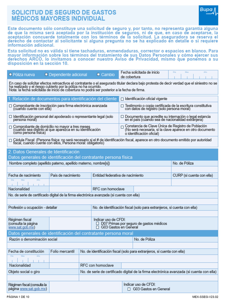 MEX Solicitud Seguro Gastos Medicos Mayores Individual 2023 Fill | PDF ...