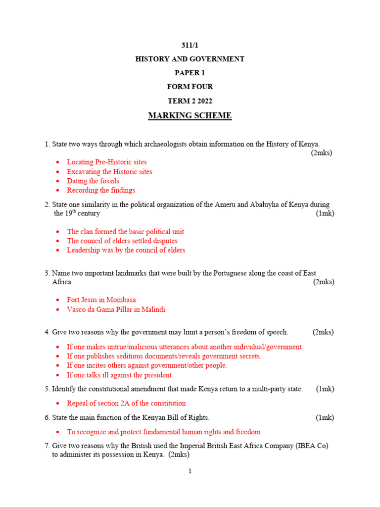 Hist PP1 MS 3 | PDF | Kenya | Government