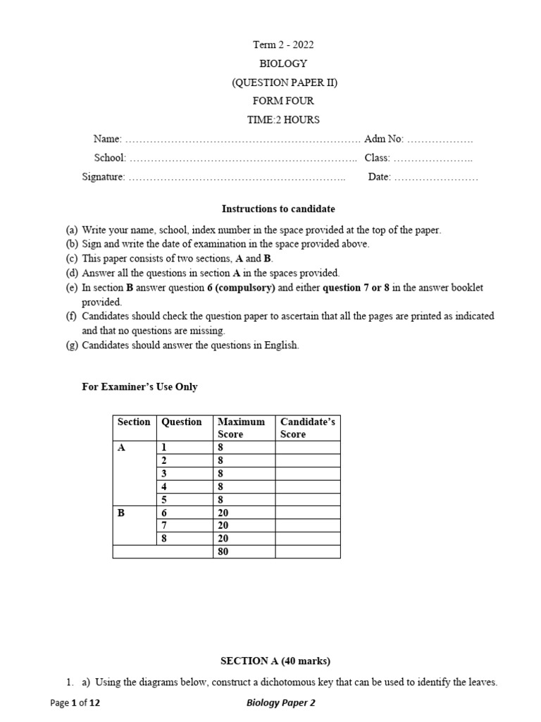 Bio F4 PP2 QS 1 | PDF | Gene | Biology