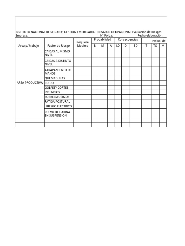 Tabla Evaluacion de Riesgos Laborales | PDF