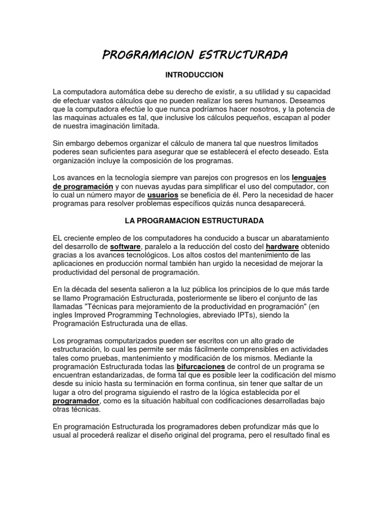 Programacion Estructurada | PDF | Programa de computadora | Programación