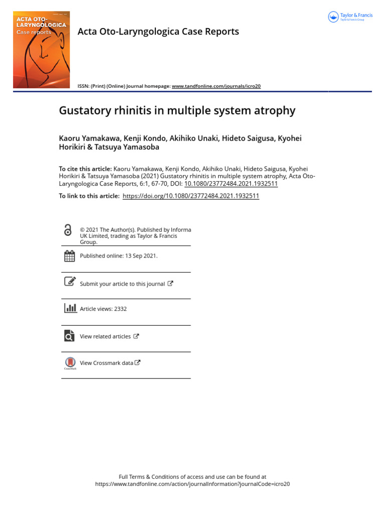 3 Gustatory Rhinitis in Multiple System Atrophy | PDF | Autonomic Nervous System | Surgery
