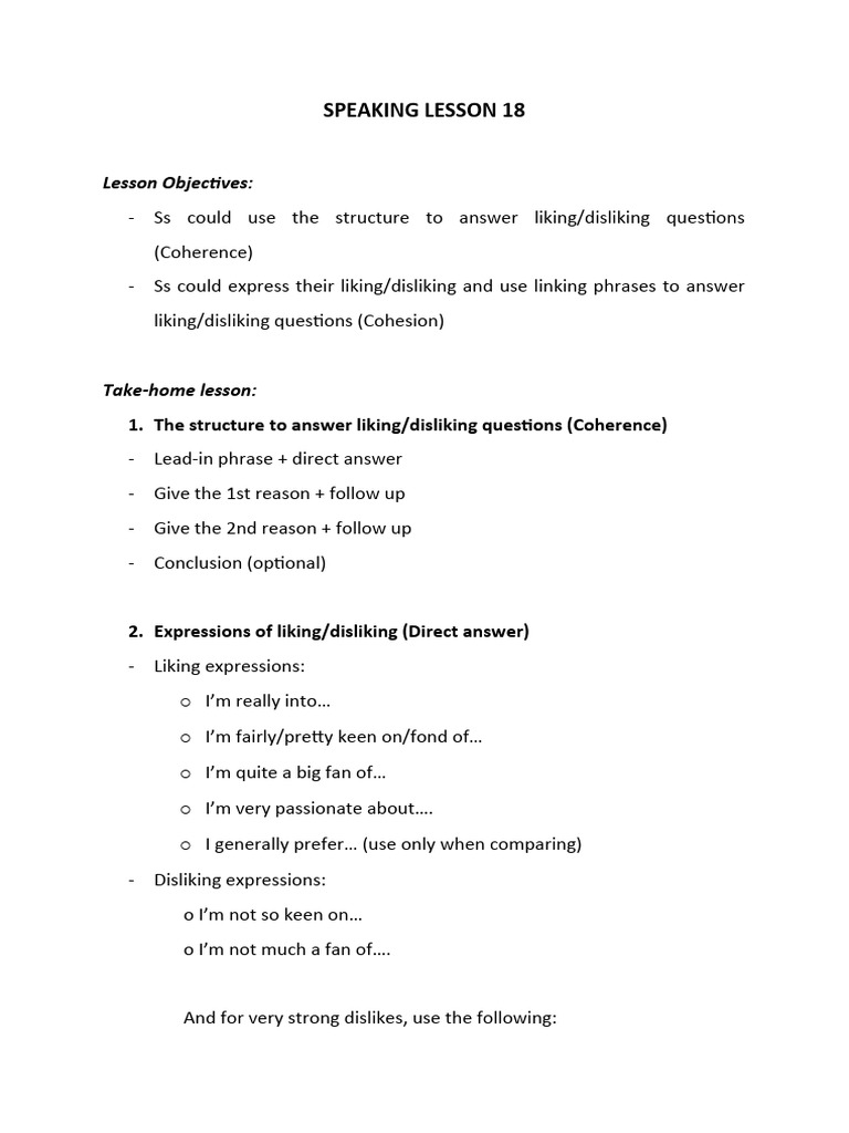 Speaking Lesson 18 - Take-Home Lesson | PDF