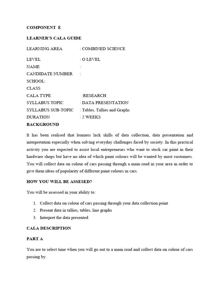 Cornerstone Senior, Combined Science Cala Component e 2024 | PDF | Data | Cognitive Science