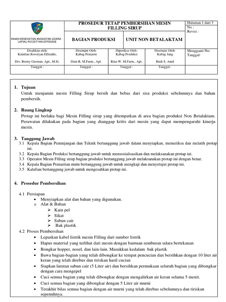 Protap Pembersihan Mesin FILLING SIRUP | PDF