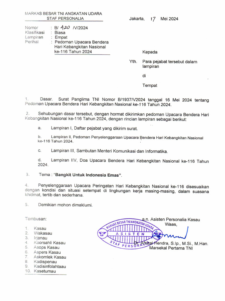 Pedoman Upacara Bendera Hari Kebangkitan Nasional Ke 116 Tahun 2024 | PDF