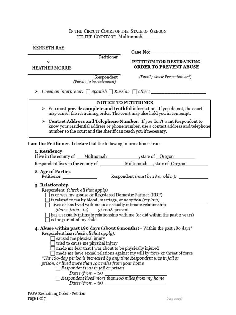 Fapa-Apply-Packet-Signature Needed | PDF | Restraining Order | Child Custody