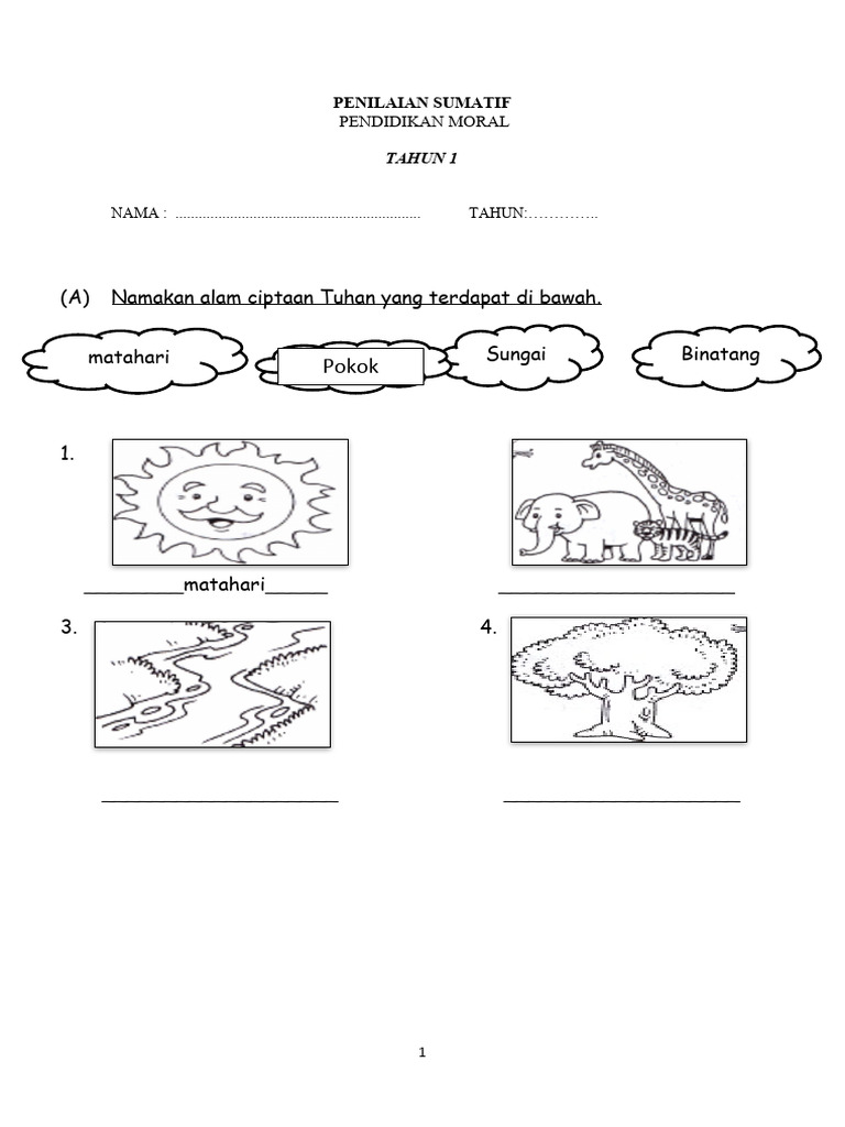 ujian pendidikan moral tahun 1 | PDF