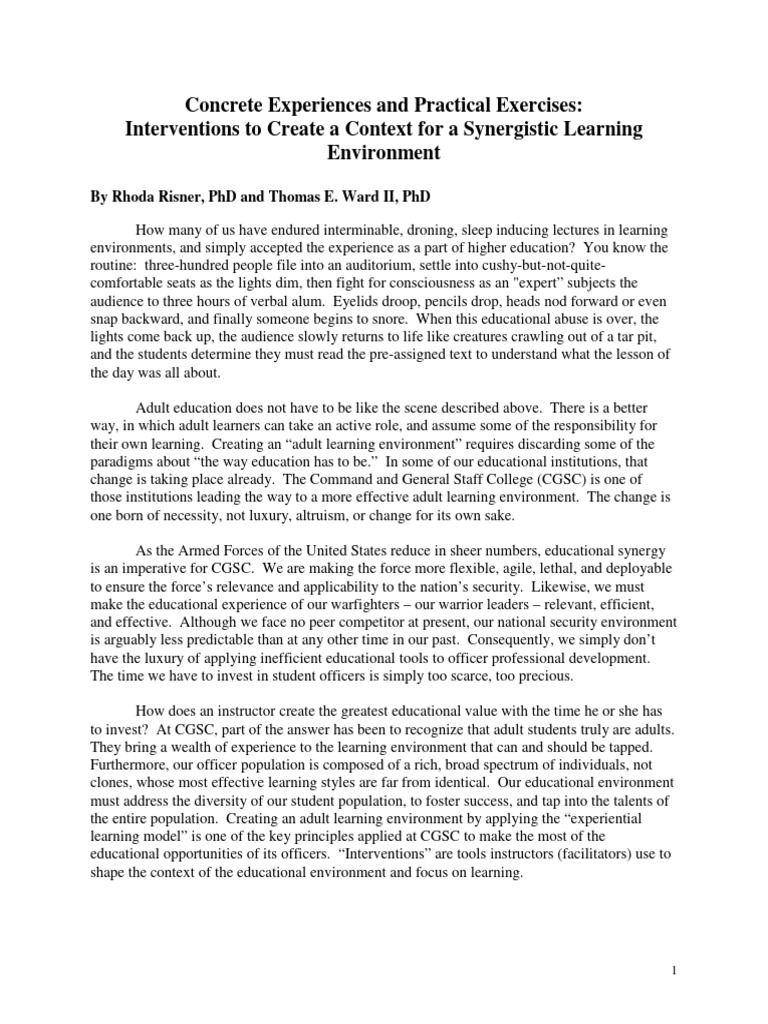 Concrete Experiences & Practical Exercises V3a | PDF | Learning ...