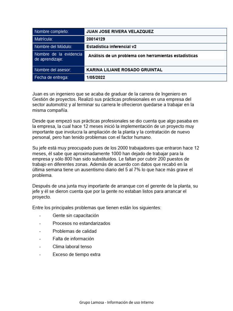 Análisis de Deserción Laboral en Lamosa | PDF | Estadísticas