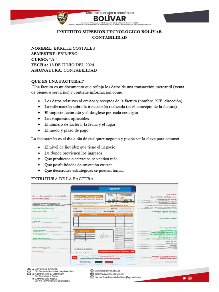 Contablidad Deber Estructura Cheque Factura | PDF | Factura | Cheque